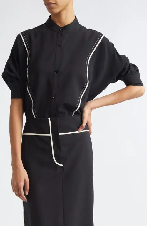 ASHLYN Eskil Outlined Bib Button-up Shirt - Black