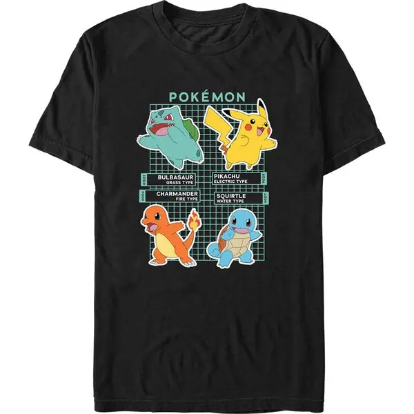 POKEMON Starters Grid Pokedex Graphic T-shirt - Black