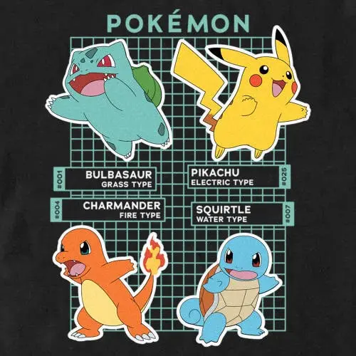 POKEMON Starters Grid Pokedex Graphic T-shirt