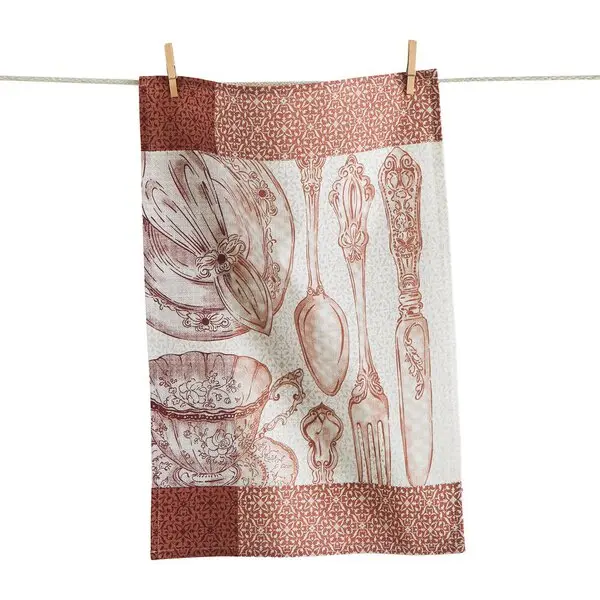 TAG Place Setting Bold Artwork Dishtowel Brick Cotton Everyday - Orange