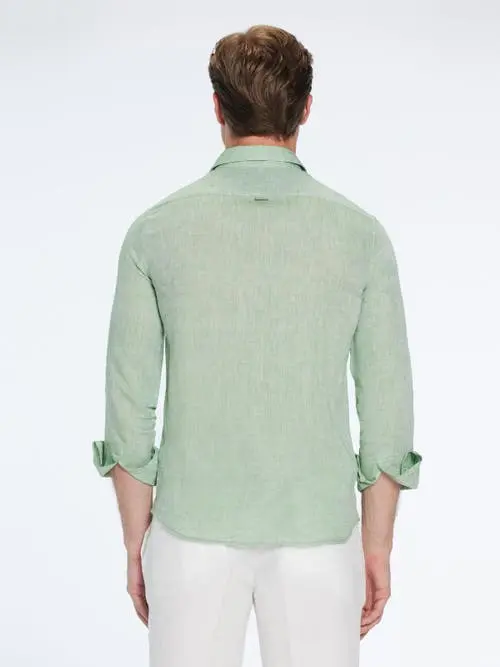 MOEVA Harry Linen Shirt With Spread Collar - Green