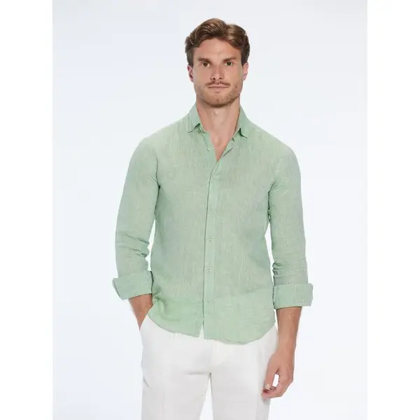 MOEVA Harry Linen Shirt With Spread Collar - Green