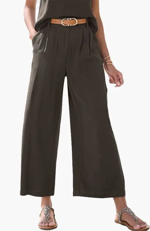 LASCANA Wide Leg Linen Blend Pants - Olive