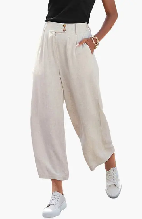 LASCANA Wide Leg Linen Blend Pants - Sand