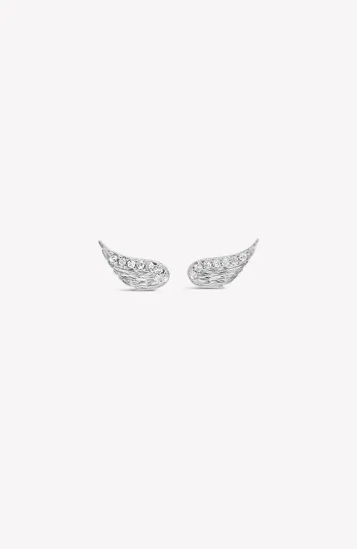 RIZEN JEWELRY Winged Stud Earrings With Cubic Zirconia - Sterling Silver