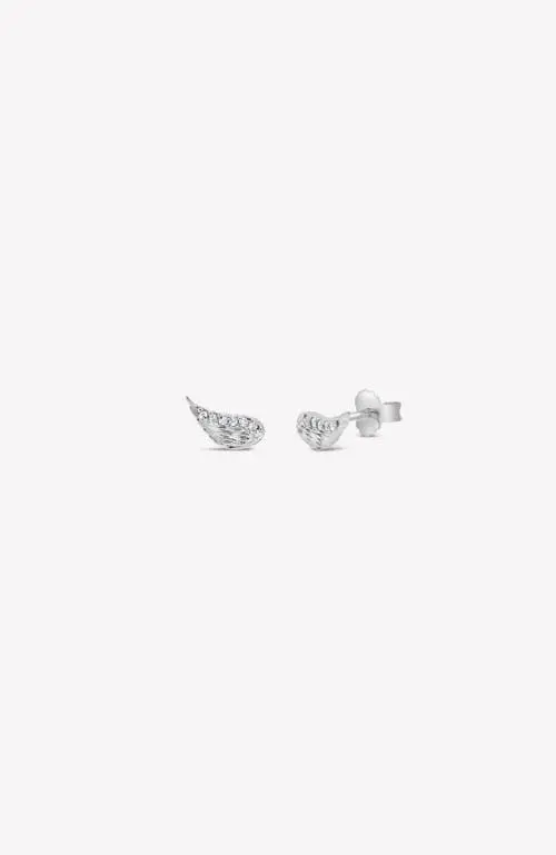 RIZEN JEWELRY Winged Stud Earrings With Cubic Zirconia - Sterling Silver