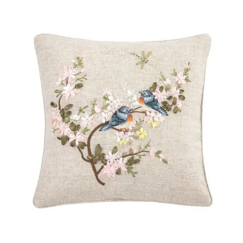 C&F HOME Bluebird & Tree Branch Pink Flowers Embellished Accent Pillow 16" X 16