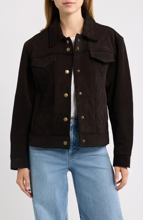 THE FRYE COMPANY Cow Split Leather Jacket - Dark Brown
