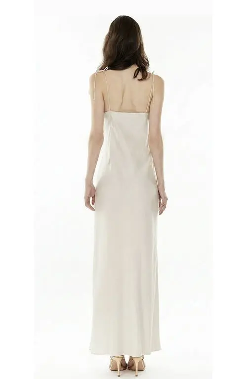 MOTHER OF ALL Etta Maxi Dress With Draped Cowl Neckline And Slit - Cream
