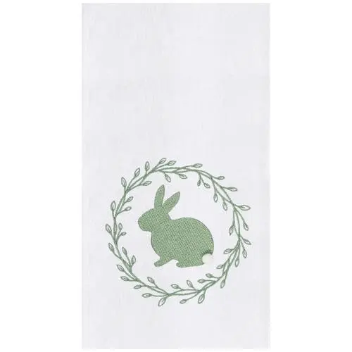 C&F HOME Spring S Bunny Rabbit W/ Spring Wreath Design Flour Sack Cotton Kitchen Dishtowel - Green