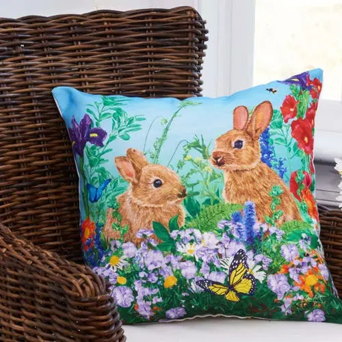 C&F HOME Easter Bunny Garden Paradise Hd Printed Indoor/outdoor Accent Throw Pillow 18" X 18