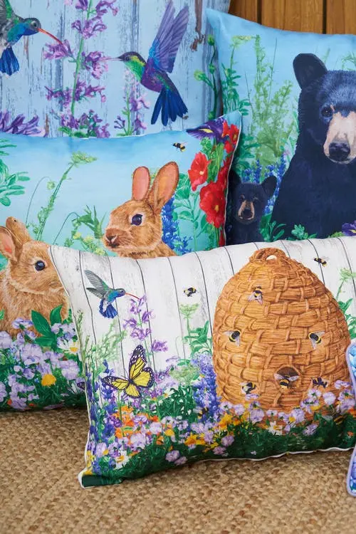 C&F HOME Easter Bunny Garden Paradise Hd Printed Indoor/outdoor Accent Throw Pillow 18" X 18