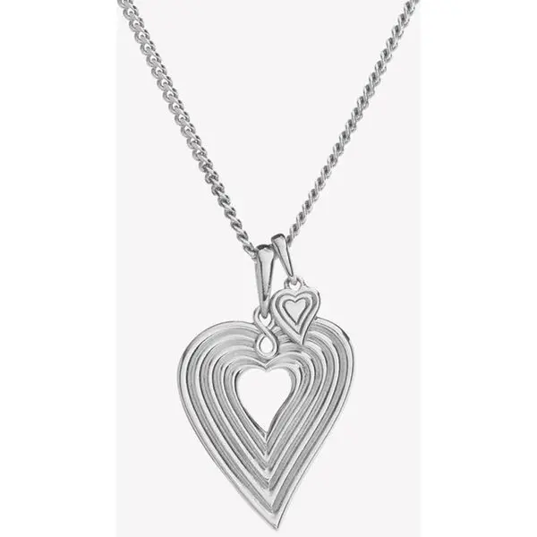 RIZEN JEWELRY Double Heart Pendant Necklace With Adjustable Curb Chain - Sterling Silver