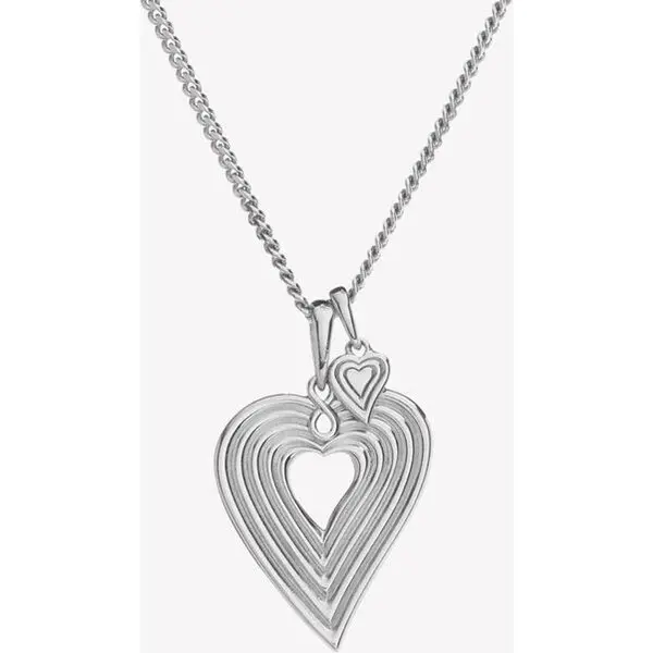 RIZEN JEWELRY Double Heart Pendant Necklace - Sterling Silver