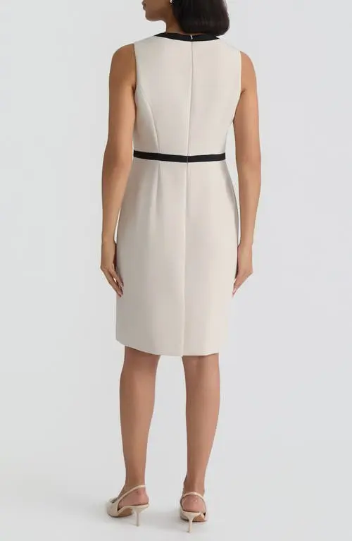 KASPER Sleeveless Stretch Crepe Sheath Dress With Contrast Trim