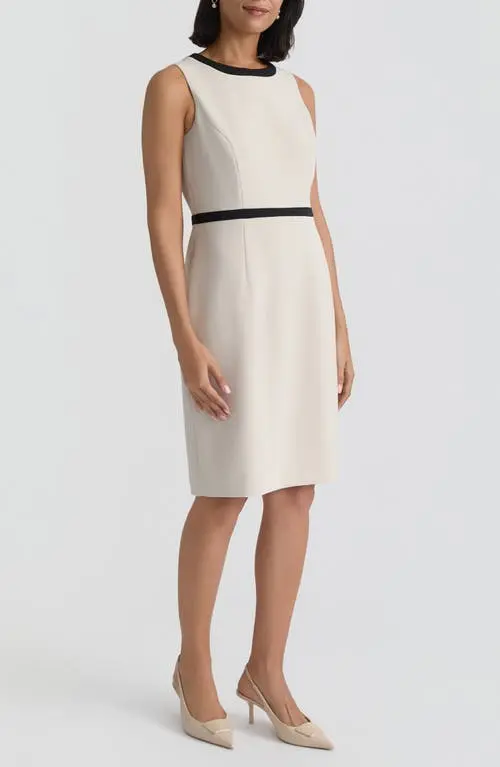 KASPER Sleeveless Stretch Crepe Sheath Dress With Contrast Trim