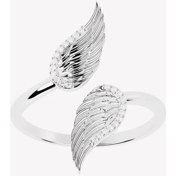 RIZEN JEWELRY Divine Wings Ring With Cubic Zirconia Accents - Sterling Silver