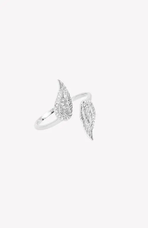 RIZEN JEWELRY Divine Wings Ring With Cubic Zirconia Accents - Sterling Silver