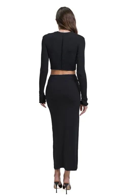 MOTHER OF ALL Ribbed Cropped T-shirt With Decorative Rushing - Black