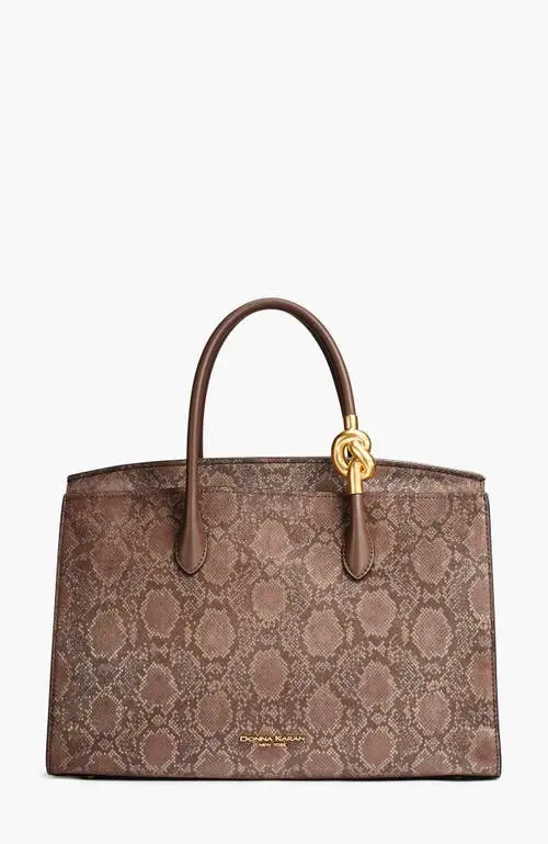 Donna Karan New York Loden Python Suede Satchel - Brown Multi