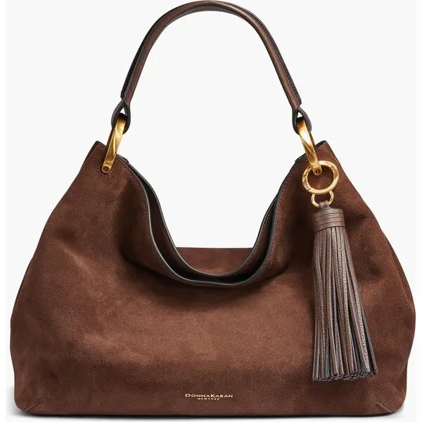Donna Karan New York Glenwood Suede Shoulder Bag - Chocolate