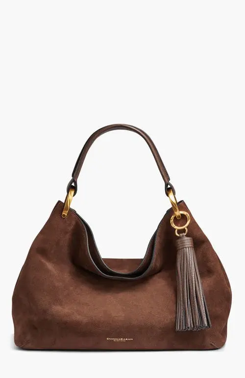 Donna Karan New York Glenwood Suede Shoulder Bag - Chocolate