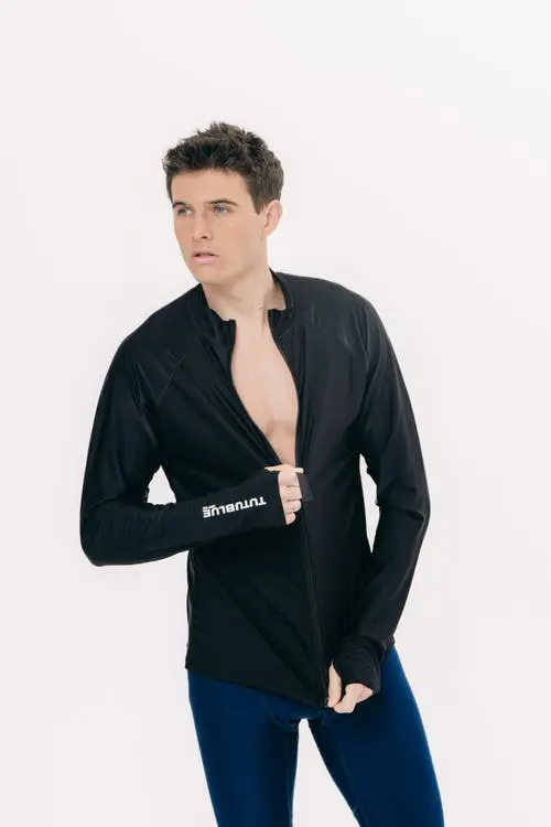 Tutublue Full Zip Long Sleeve Rash Guard With Upf 50 - Deep Black