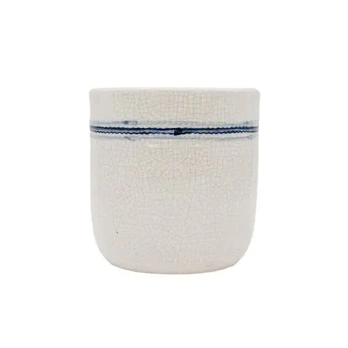FORESIDE HOME AND GARDEN Vintage Crackle 5.5 Inch Planter Pot Stripe Stoneware - Blue