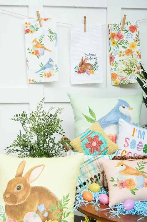 C&F HOME Easter Bunny & Egg Cotton Blend Hd Printed Accent Throw Pillow 18" X 18