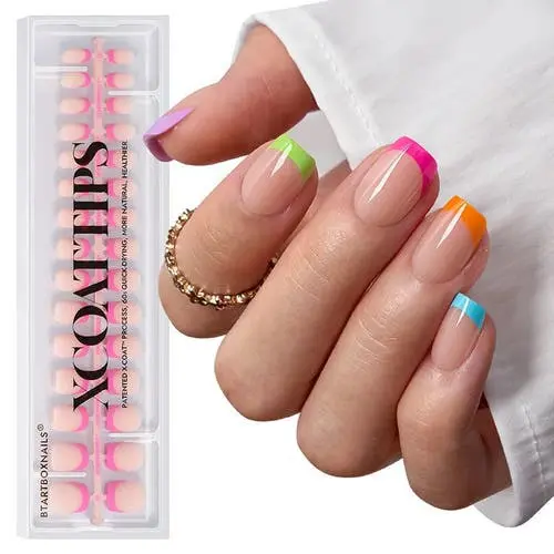 BTARTBOXNAILS Soft Gel Nail Tips Xcoattips® Frenchglitter Base Collection - Extra Short Square