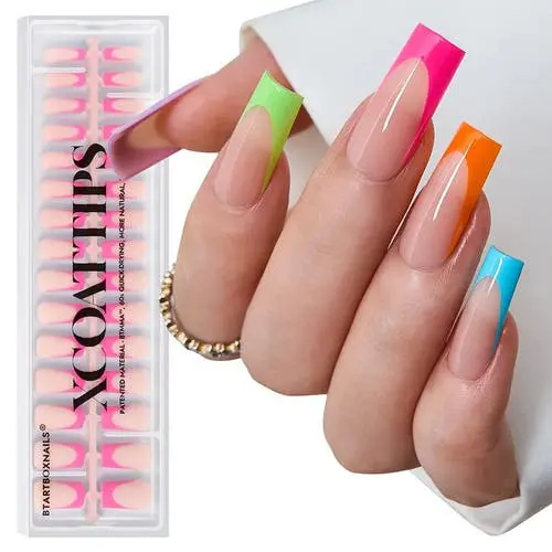 BTARTBOXNAILS Soft Gel Nail Tips Xcoattips® Frenchglitter Base Collection - Long Square