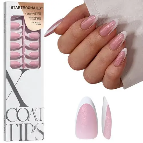 BTARTBOXNAILS Soft Gel Nail Tips Xcoattips® Frenchglitter Base Collection - Medium Almond