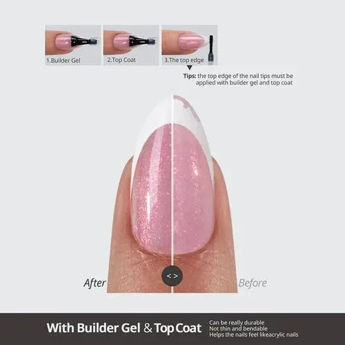 BTARTBOXNAILS Soft Gel Nail Tips Xcoattips® Frenchglitter Base Collection - Medium Almond
