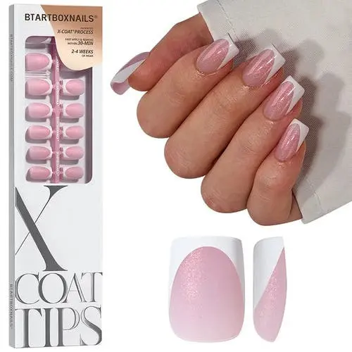 BTARTBOXNAILS Soft Gel Nail Tips Xcoattips® Frenchglitter Base Collection - Short Square