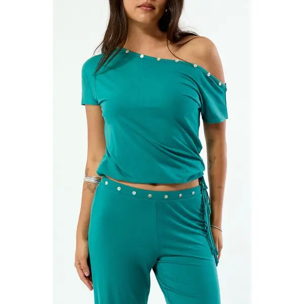 PACSUN Hallie Off The Shoulder Cotton Top - Green