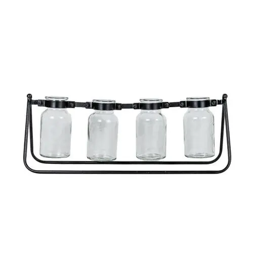 FORESIDE HOME AND GARDEN 4 Vase Bud Vase Holder Cast Iron & Glass - Black