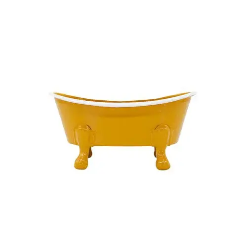 FORESIDE HOME AND GARDEN Mustard Enamel Bathtub Soap Dish Planter Metal - Yellow