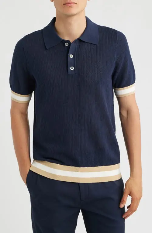 CHE Quinn Open Knit Polo Sweater - Navy