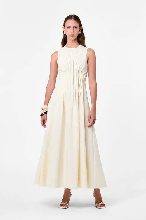 NICHOLAS Jordi Midi Dress With Pintuck Detailing - Chalk