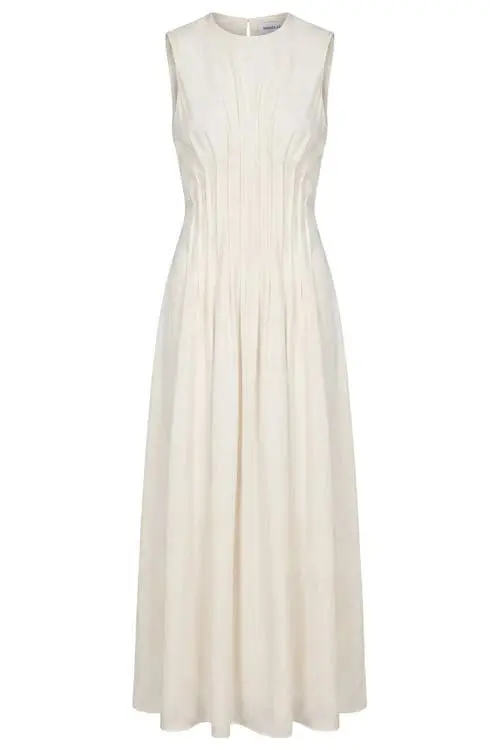 NICHOLAS Jordi Midi Dress With Pintuck Detailing - Chalk