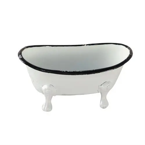 FORESIDE HOME AND GARDEN Rim White Enamel Bathtub Soap Dish - Black