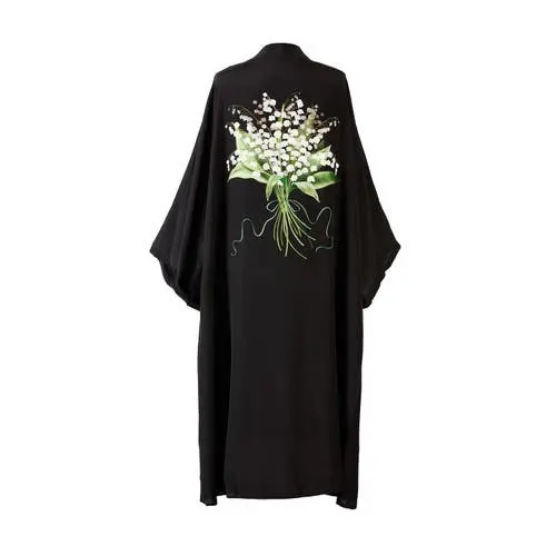 SILK&SOUL Lily Of The Valley Silk Robe - Black