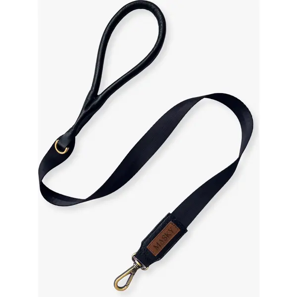 MASKY Noir Leash With Leather Handle - Black