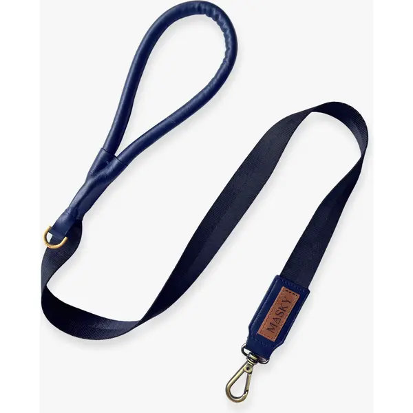 MASKY Noir Leash With Leather Handle - Blue