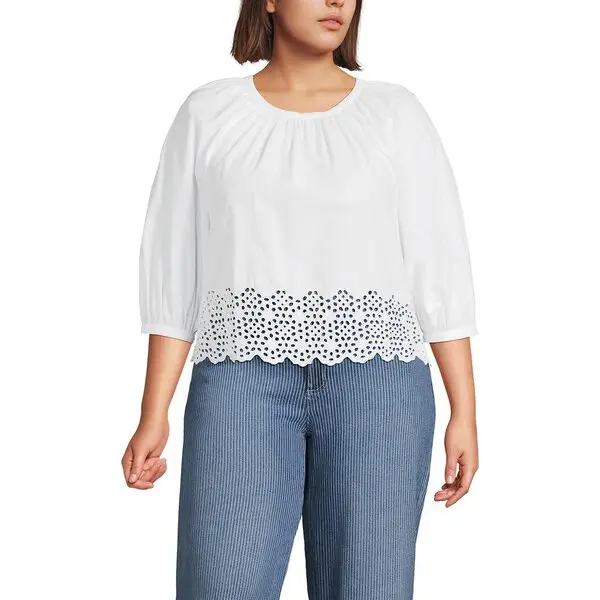 LANDS' END Gathered Eyelet Top - White
