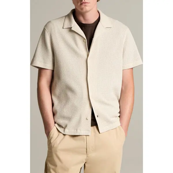 Vince Macro Cotton Blend Waffle Button-up Shirt - Blanco