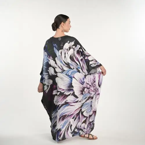 SILK&SOUL Peonies And Dragonflies Collection Kaftan Dress - Black