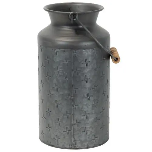 FORESIDE HOME AND GARDEN Galvanized Metal Decorative Vase With Wood Handle