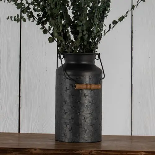 FORESIDE HOME AND GARDEN Galvanized Metal Decorative Vase With Wood Handle
