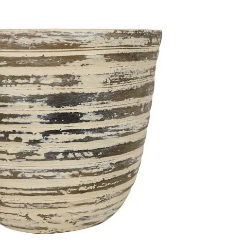 FORESIDE HOME AND GARDEN Distressed Ribbed Planter Cream Terracotta